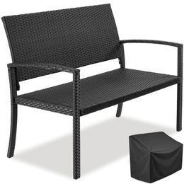 TecTake&reg; Rattan-Gartenbank, 2-Sitzer, robustes Polyrattan, 125 x 62,5 x 90 cm, inklusive Schutzh&uuml;lle