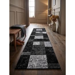 KADIMA DESIGN Kurzflorteppich LATEMAR, kariert, Schwarz, 80 x 300 cm