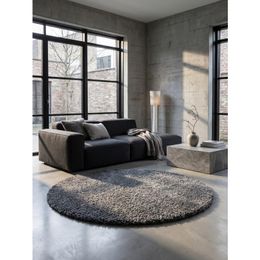 KADIMA DESIGN Hochflorteppich RHEIN, einfarbig, aus Polypropylen, Grau, &Oslash; 120 cm