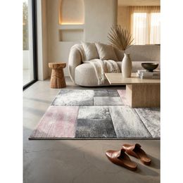 KADIMA DESIGN Kurzflorteppich LATEMAR, kariert, aus Polypropylen, Rosa, 200 x 290 cm