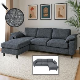 Sofa-Garnitur MCW-O71, Couch Sofa Ecksofa L-Form, Liegefl&auml;che links/rechts, Stoff/Textil Holz 84x229x140cm ~ dunkelgrau