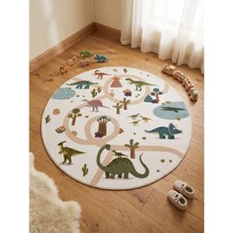 KADIMA DESIGN Spielteppich Waschbar TINO in Creme, mit Dino-Landschaft, &Oslash; 200 cm