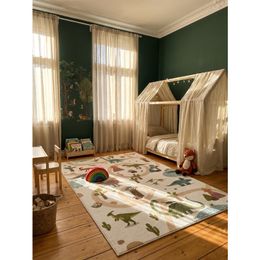 KADIMA DESIGN Spielteppich Waschbar TINO in Creme, mit Dino-Landschaft, 200 x 290 cm
