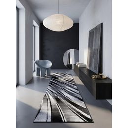 KADIMA DESIGN Kurzflorteppich DRAU, mit abstraktem Wellenmuster, Schwarz, 80 x 300 cm