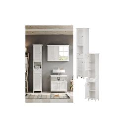 VICCO Hochschrank Riad, 32 x 170 cm, Wei&szlig;, 2 T&uuml;ren, 1 Schublade, Badschrank, Badezimmer
