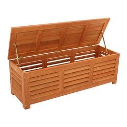 DEGAMO Auflagenbox MONZA, Eukalyptus ge&ouml;lt, mit Sitzpolster grau