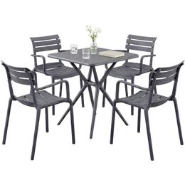 CLP Gartenm&ouml;bel-Set wetterfest Avena, mit 4 Stapelst&uuml;hlen und quadratischem Esstisch 72x72cm, Sitzgruppe f&uuml;r Balkon, Terrasse und Garten