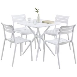 CLP Gartenm&ouml;bel-Set wetterfest Vela, mit 4 Stapelst&uuml;hlen und quadratischem Esstisch 72x72cm, Sitzgruppe f&uuml;r Balkon, Terrasse und Garten