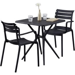 CLP Gartenm&ouml;bel-Set wetterfest Avena, mit 2 Stapelst&uuml;hlen und quadratischem Esstisch 72x72cm, Sitzgruppe f&uuml;r Balkon, Terrasse und Garten