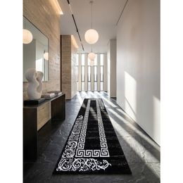 KADIMA DESIGN Kurzflorteppich ASPEN, mit M&auml;ander-Muster, Schwarz, 80 x 300 cm