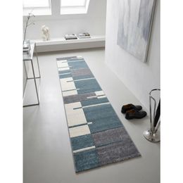 KADIMA DESIGN Kurzflorteppich LATEMAR, kariert, Blau, 80 x 300 cm