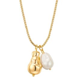 YOKOAMII Damen Kette mit Anh&auml;nger "Y109", 46,5cm Basiskette + 5,0cm Verl&auml;ngerung, gold, Halsketten, mit Perle