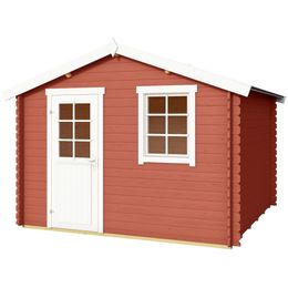 Gartenhaus Lasita Maja, rot, Massivholz, Gartenh&auml;user, "Wels 3", Blockbohlenhaus 28mm, Fundamentmass 3000x3000, SCHWEDENROT