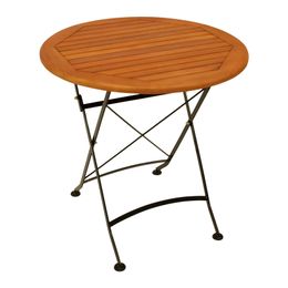 DEGAMO Klapptisch HOFGARTEN 75cm rund, Flachstahl schwarz + Eukaylptus