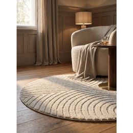 KADIMA DESIGN Hochflorteppich Organische B&ouml;gen mit 3D-Effekt Creme 120x120 cm Waschbar