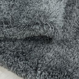 KADIMA DESIGN Hochflorteppich SALZACH, einfarbig, Hellgrau, 80 x 250 cm