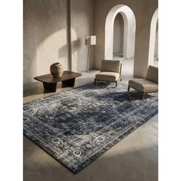 KADIMA DESIGN Flachwebteppich Waschbar PIZOL, orientalisch, Schwarz, 140 x 200 cm