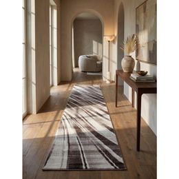 KADIMA DESIGN Teppich Kurzflor DRAU in Braun, mit abstraktem Wellenmuster, 80 x 300 cm