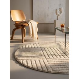 Hochflorteppich Cord-Streifen-Patchwork Creme 200x200 cm Waschbar