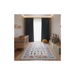 KADIMA DESIGN Kinderteppich TRAUN, mit Alphabet-Zahlen-Tiere-Motiv, Grau, 160 x 230 cm