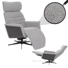 MCA Relaxsessel MCW-N56, Fernsehsessel Liegesessel Fu&szlig;st&uuml;tze drehbar Boucl&eacute; Stoff Holz ~ Stoff grau, Holz grau
