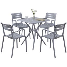CLP Gartenm&ouml;bel-Set wetterfest Avena, mit 4 Stapelst&uuml;hlen und quadratischem Esstisch 72x72cm, Sitzgruppe f&uuml;r Balkon, Terrasse und Garten
