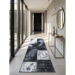 KADIMA DESIGN Kurzflorteppich LATEMAR, kariert, aus Polypropylen, Grau, 80 x 300 cm