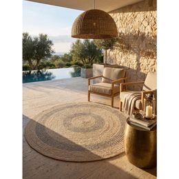 KADIMA DESIGN Outdoorteppich KAUNS, im Vintage-Stil, Schwarz, &Oslash; 200 cm