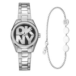 DKNY Damen Quarzuhr "Logo Watch Set", silber, Armbanduhren, Armbanduhr, Damenuhr, Edelstahlarmband, Ideal auch als Geschenk
