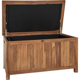 CLP Auflagenbox aus Teakholz mit Gasdruckfeder-Deckel und gro&szlig;em Stauraum Novena, robuste Gartenbox f&uuml;r Kissen und Gartenaccessoires
