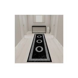 KADIMA DESIGN Teppich Kurzflor INN in Schwarz, mit M&auml;ander-Muster, 80 x 300 cm