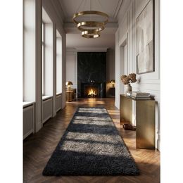 KADIMA DESIGN Hochflorteppich SALZACH, einfarbig, Anthrazit, 80 x 250 cm