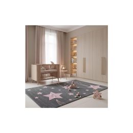 KADIMA DESIGN Kinderteppich TASNA, mit Sternen-Motiv, Rosa, 200 x 290 cm