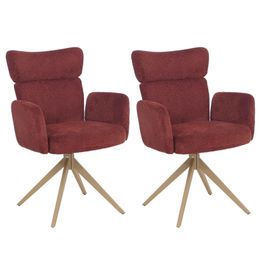 2er-Set Esszimmerstuhl MCW-N11, Stuhl, drehbar Auto-Return Stoff Boucl&eacute; 350g/m&sup2; &Ouml;ko-Tex ~ bordeaux, Beine Holz-Optik