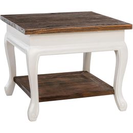 CLP Couchtisch Holz quadratisch 60x60 cm Thordis, Sofatisch mit 2 Ebenen mit Stauraum, Beistelltisch klein Shabby Chic rustikal