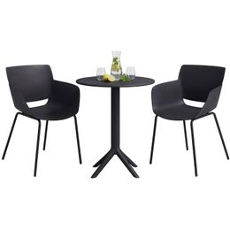 CLP Gartenm&ouml;bel-Set wetterfest Siora, 2 Bistrost&uuml;hle und Esstisch rund 60 cm, Sitzgruppe f&uuml;r Balkon, Terrasse und Garten