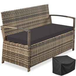 TecTake&reg; Rattan-Gartenbank, 2-Sitzer, wetterfest, robustes Polyrattan, 128 x 56 x 77,5 cm, inklusive Schutzh&uuml;lle