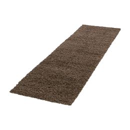 KADIMA DESIGN Teppich Hochflor RHEIN in Braun, einfarbig, 80 x 250 cm