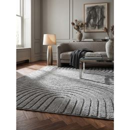 KADIMA DESIGN Hochflorteppich Organische B&ouml;gen mit 3D-Effekt Silber 160x230 cm Waschbar