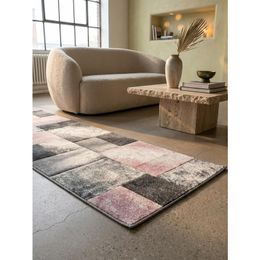 KADIMA DESIGN Kurzflorteppich LATEMAR, kariert, aus Polypropylen, Rosa, 80 x 300 cm