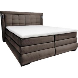 Boxspringbett OTTO HOME, B:204cm L:215cm, braun, Holz teilmassiv, Holzwerkstoff, Spanplatte, Jugendzimmer, Komplettbetten, "MIVVA mit Bettkasten, mit