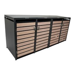 DEGAMO M&uuml;lltonnenbox BERLIN 264x80x116cm f&uuml;r 4x Tonnen 120 und 240 Liter, Stahl anthrazit mit T&uuml;ren Holzoptik
