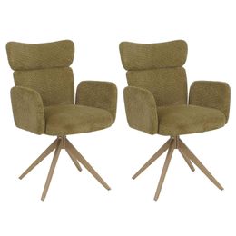 2er-Set Esszimmerstuhl MCW-N11, Stuhl, drehbar Auto-Return Stoff Boucl&eacute; 350g/m&sup2; &Ouml;ko-Tex ~ oliv, Beine Holz-Optik