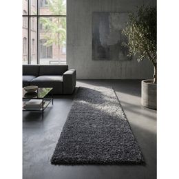 KADIMA DESIGN Hochflorteppich RHEIN, einfarbig, aus Polypropylen, Grau, 80 x 150 cm