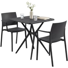 CLP Gartenm&ouml;bel-Set wetterfest Pula, 2 Stapelst&uuml;hle und quadratischer Bistrotisch, Sitzgruppe aus Kunststoff f&uuml;r Balkon, Terrasse und Garten