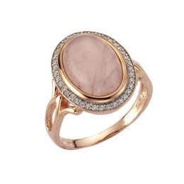 ZEEme Gemstones Ring Silber 925 ros&eacute;-vergoldet mit echtem Rosenquarz und Zirkonia