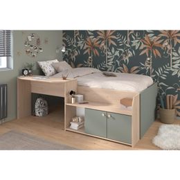 Parisot Halbhohes Hochbett "Jade 1" Seladon Gr&uuml;n / Jackson-Eiche
