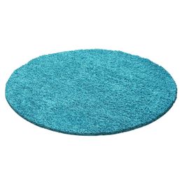 KADIMA DESIGN Hochflorteppich RHEIN, einfarbig, T&uuml;rkis, &Oslash; 200 cm