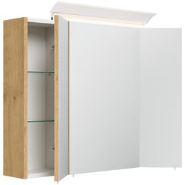 Posseik Spiegelschrank 80cm inkl. Design LED-Lampe und Glasb&ouml;den weiss hochglanz