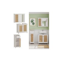 VICCO Badm&ouml;bel-Set Rosario, Wei&szlig;, moderne Serie, Badezimmer, dekorative Front, Spiegelschrank, Waschtischunterschrank, Midischrank